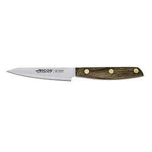 ARCOS Paring Knife 4 Inch Stainless Steel. Professional Kitchen Knife for Peeling Fruits and Vegetables. Ovengkol Wood Handle 100% natural FSC and 100mm Blade. Series Nordika. Color Brown