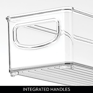 iDesign Fridge Plastic Storage Organizer Bin with Handles, Clear Container for Food, Drinks, Produce, Pantry Organization, 16" x 4" x 3", Clear
