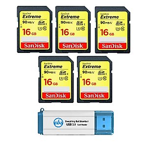 SanDisk Extreme 16 GB SD Card (5 Pack) Speed Class 10 UHS-1 U3 C10 4K HD 16G SDHC Memory Cards for Compatible Digital Camera, Computer, Trail Cameras