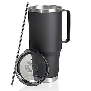 XPAC Double Vacuum Wall Stainless Steel Tumbler with Lid, 64 Ounce, With Handle, Black, Fits in a 4" Wide Car Beverage Holder