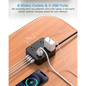 Outlet Extender with Night Light and Black 8 Outlets Power Strip Surge Protector with 4 USB Ports Bundle