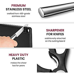 10-Piece Stainless-Steel Kitchen Knife Set - Newly Innovative Kitchen Knifes Set with Utensil Holder - 5 Stainless-Steel Knives - Knife Sharpener - Kitchen Scissors - Cutting Board- Knife Block holder