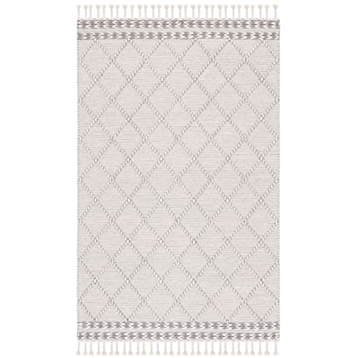 SAFAVIEH Vermont Collection Accent Rug - 4' x 6', Ivory & Grey, Handmade Moroccan Boho Trellis Braided Tassel Wool, Ideal for High Traffic Areas in Entryway, Living Room, Bedroom (VRM161F)