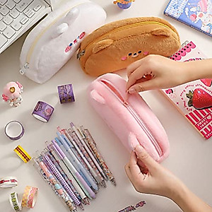 Operitacx Plush Pig Pencil Case: Cute Cartoon Animal Stationery Pen Pouch Travel Cosmetic Makeup Brushed Bag Organizer with Zipper for Teen Girls School Students