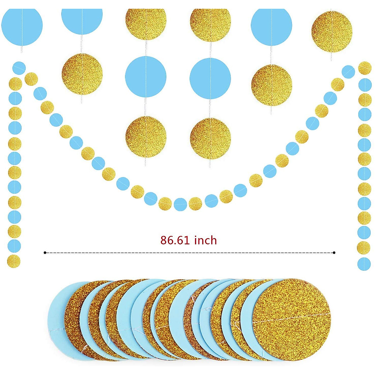 Birthday Decorations Blue and Gold for men,Happy Birthday Banner White, Blue Balloons and Gold Confetti Balloons Hanging Swirls, Glitter Circle Dots for Boy's Birthday Party, Baby Shower Adults Party