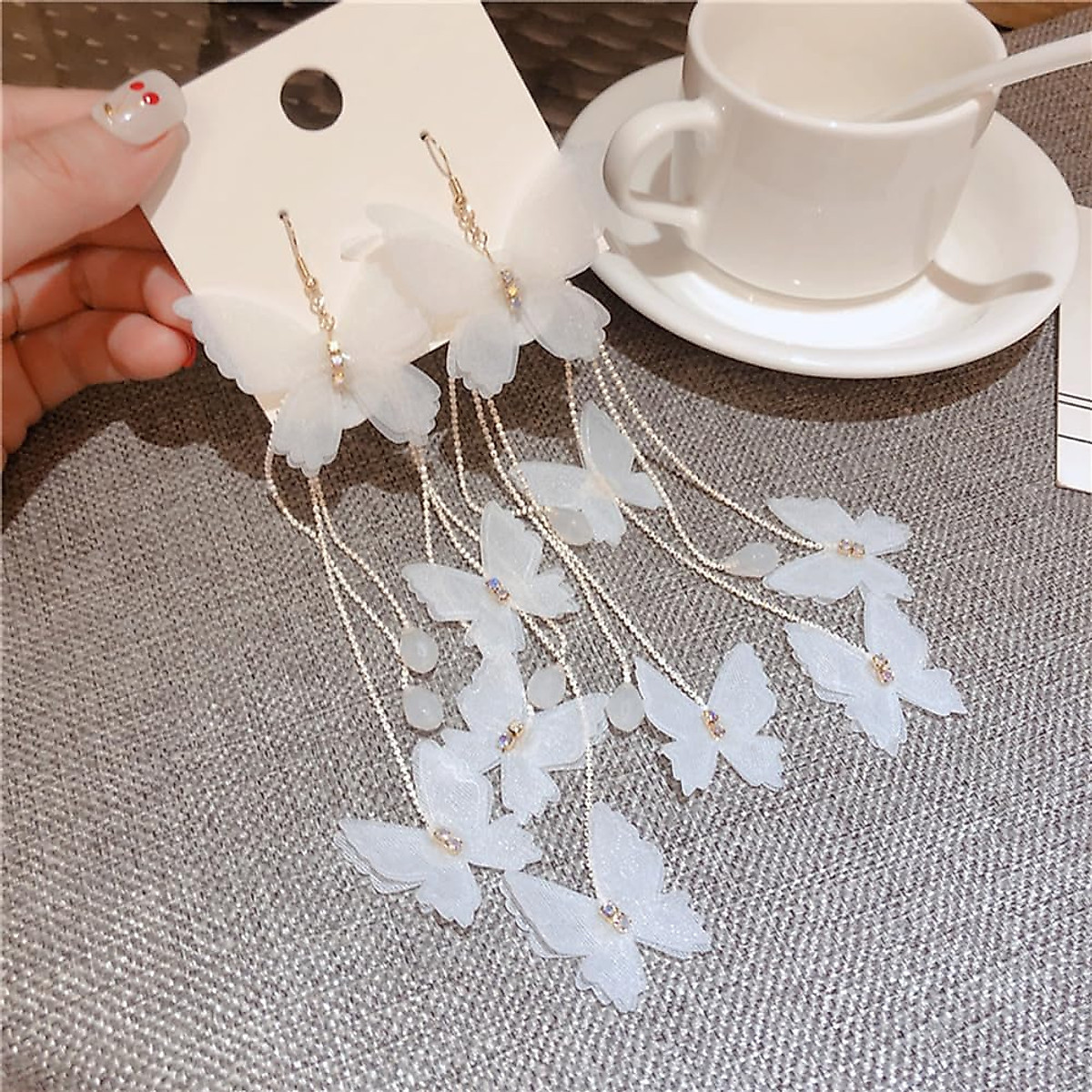 Happyyami 1 Pair Butterfly Wing Earrings Chiffon Fabric Earrings Flower Petals Long Earrings Bohemian Statement Drop Earrings Boho Jewelry for Lady Girl