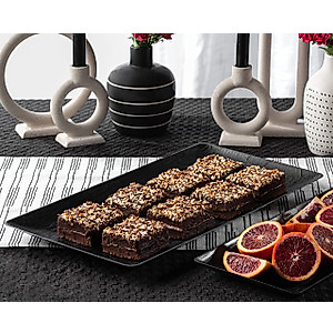Plastic Serving Tray, Black Wood Pattern Party Platters, Disposable Premium Durable Plastic, 17" x 9" Rectangular Serving Tray, 5 Pack - Posh Setting