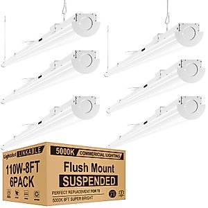 bulbeats 8FT LED Shop Lights, Suspend or Flush Mount 8' LED Shop Light Fixtures, 110W 14500LM[Eqv. to 440W HPS/WH] 5000K Commercial Shop Lights Fixtures for Workshop/Garage/Office/Warehouse