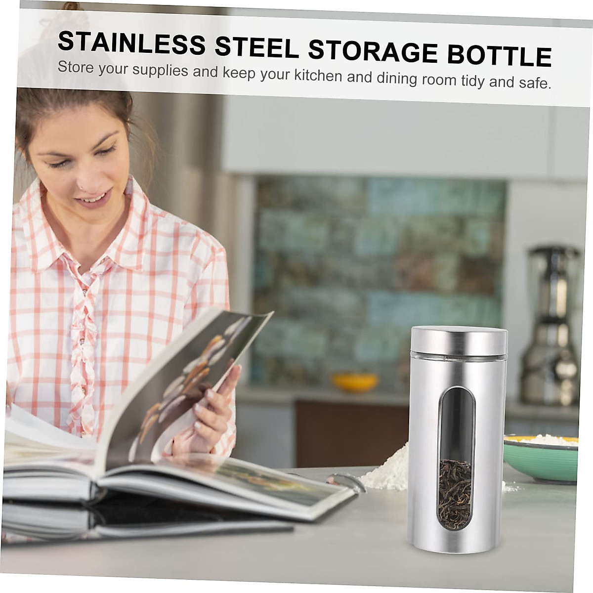 OKUMEYR 1Pc Glass Stainless Steel Airtight Storage Bottle for Kitchen Versatile Food Storage Container with Lid for Household Use for Storing Spices Snacks and More