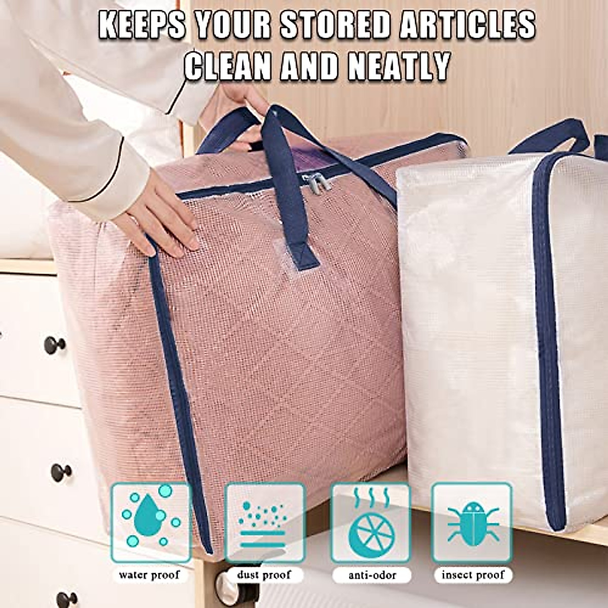 Clear Storage Bags with Zipper, 75L Extra Large Capacity - Closet, Underbed Storage Organizer for Clothes, Bedding, Comforter, Toys, Pillow & Blanket, 3 Pack