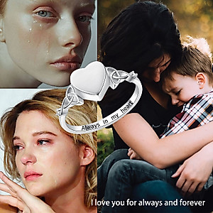 Silver Cremation Ashes Urn Ring for Women Always in my heart S925 Sterling Heart Shape Memorial Keepsake Jewelry