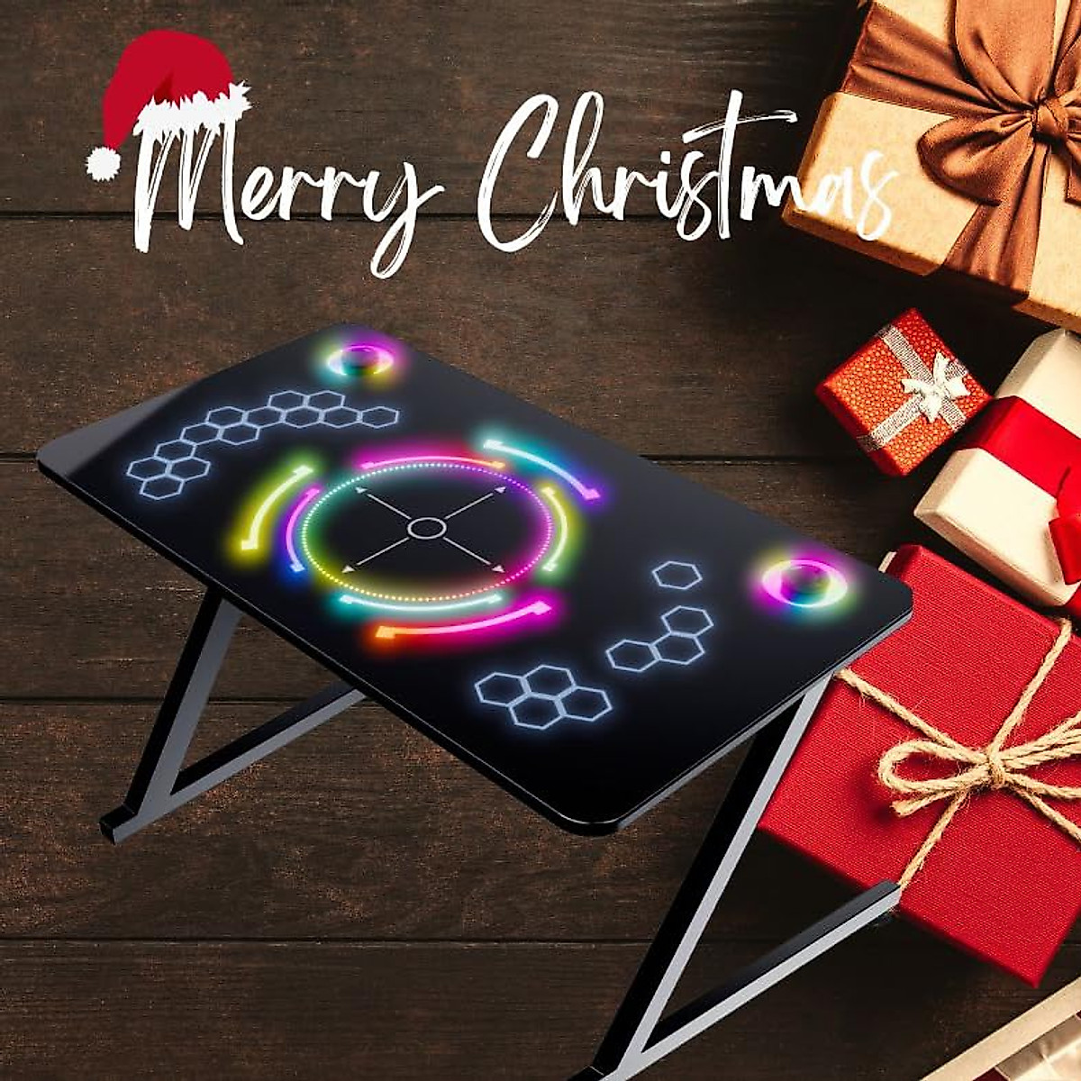 ELECWISH Gaming Desk S-001 Tempered Glass Desktop RGB Lighting, LED Light Computer Desk for Gamer