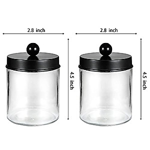 4PC Mason Jar Bathroom Accessories Set —White Retro Mason Jar Lotion Soap Dispenser & 2 Qtip Holder & Toothbrush Holder,Rustic Farmhouse Decor+2 PC Apothecary Jars Bathroom Vanity Organizer,Black