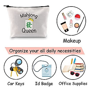 JXGZSO Mahjong Queen Makeup Bag Game Tiles Travel Storage Mahjong Board Game Zipper Purse Gift for Mahjong Lover