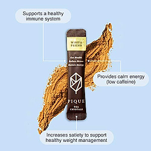 Pique Organic White Peony Tea Crystals - Antioxidants for Radiant Skin, Immune Support, Fujian Chinese Caffeinated Tea - 14 Single Serve Sticks (Pack of 1)