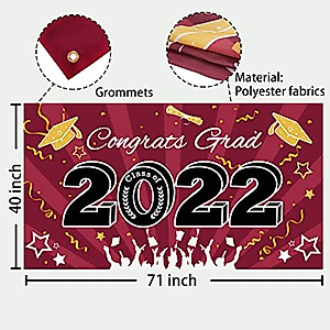 Bunny Chorus Graduation Banner, Extra Large 71" x 40" Maroon Photo Backdrop, Class of 2022 Graduation Party Supplies, Congrats Grad Banner, Graduation Party Decorations 2022
