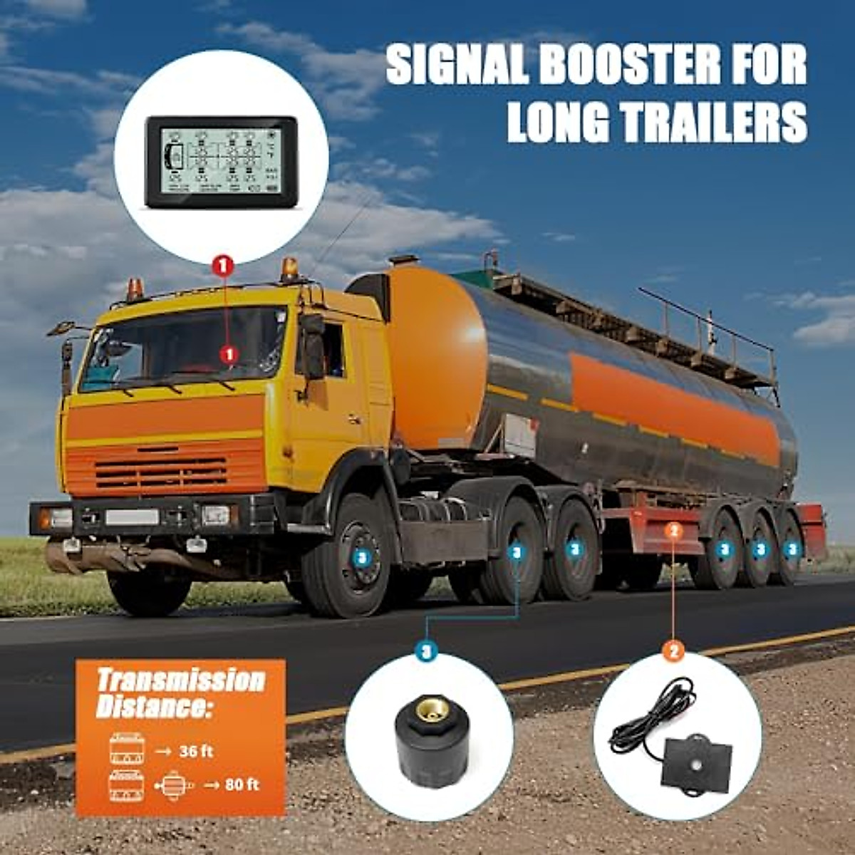 MIRAIDON RV Tire Pressure Monitoring System, Trailer TPMS with 10 Theft Sensors, 6 Alert Modes, Solar Power Tire Pressure Monitor, 80ft Sensing Distance, Up to 14 Tires, for RV, Trailers, Heavy Trucks