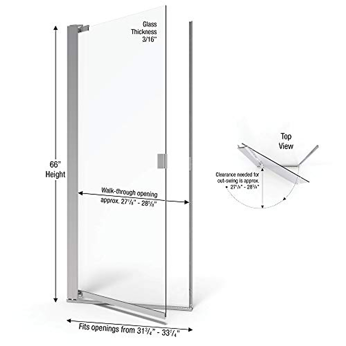Basco Armon 31.75 to 33.25 in. width, Semi-Frameless Pivot Shower Door, Clear Glass, Chrome