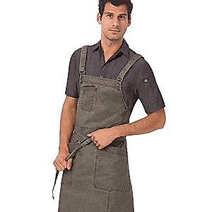 Chef Works unisex adult Denver Cross-back Bib Work Utility Apron, Olive Wood, One Size US