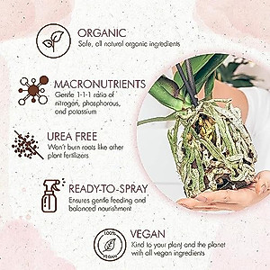 Organic Ready to Spray Orchid Food Mist - Bloom Booster Fertilizer for Orchids in Pots - Plant Nutrients for Healthy Flower & Reblooms (8 oz)