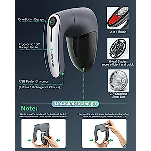 POPCHOSE Fabric Shaver, Rechargeable Lint Remover with 6-Blades and Electrostatic Brush, Effectively and Quickly Remove Fuzz for Clothes, Sweater, Couch, Blanket, Curtain, Wool, Cashmere