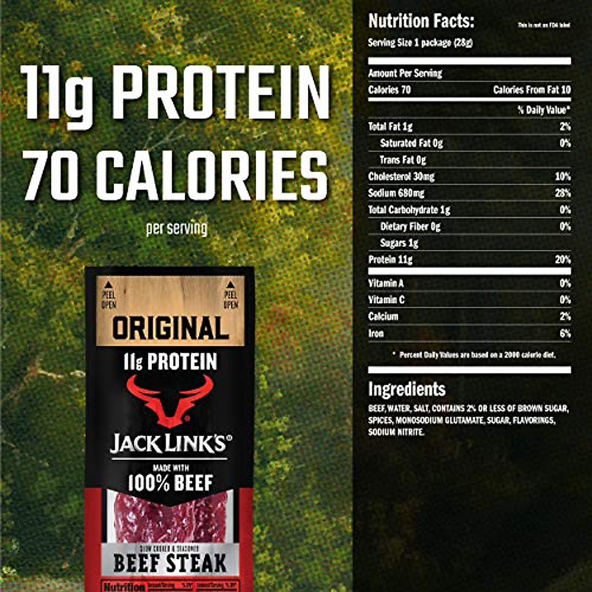 Jack Links Premium Cuts Beef Steak, Original, Strips -Great Protein Snack with 11g of Protein and 1g of Carbs Per Serving, Made with Beef, 1 Ounce (Pack of 12)