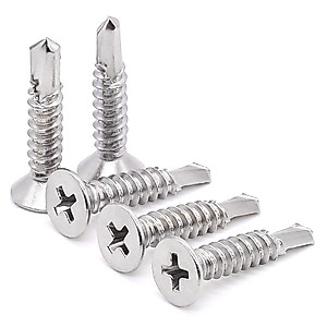 Glvaner 60pcs #10 x 3/4" Phillips Flat Head Self Drilling Screws, Stainless Steel 410, Flat Head Self Quick Self Tapping Screws for Sheet Metal Wood Plastic, Without Pre-drilled Holes