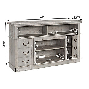 Meihua Farmhouse TV Stand for Televisions up to 65 Inch with 2 Doors and Storage Cabinets, Entertainment Center Console Table, Media Furniture for Living Room. (Gray)