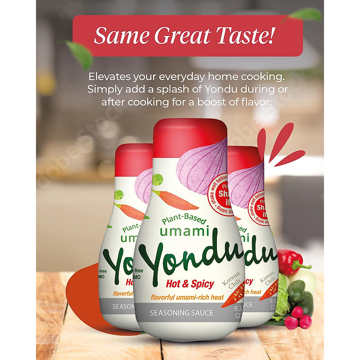 Yondu Hot & Spicy - Plant-Based Spicy Seasoning Sauce – Flavorful umami rich heat to awaken your palate. Better Than: Fish Sauce, Soy Sauce, Bouillon (9.3 Fl oz)