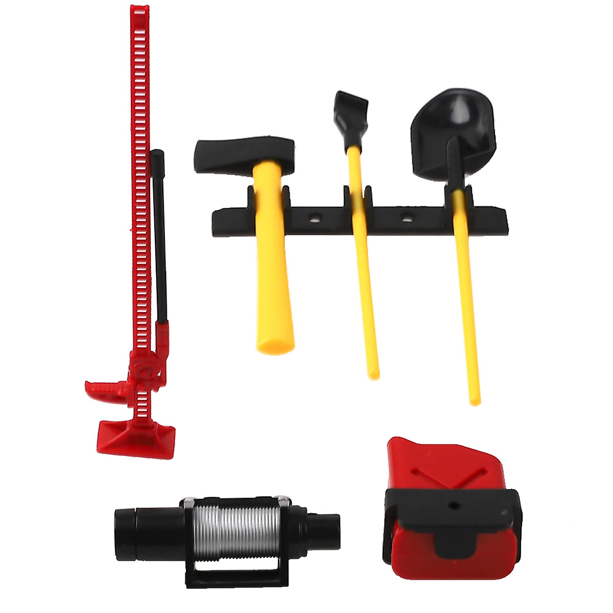 6PCS HIRCQOO 1/10 RC Decoration Accessories Tool Set Kit with Winch, Gas Can, Shovel, Jack, Pry Bar, Axe Compatible with Traxxas TRX-4 Tamiya CC01 Axial SCX10 D90 Redcat HSP 1/10 RC Crawler Truck