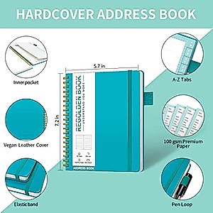 Regolden-Book Address Book with Alphabetical Tabs, Hardcover Address Organizer for Record Contacts, Telephone Book for Seniors, Internet Log Book Journal with Password, Pen Loop, Pocket, (5.7x7.2")