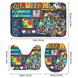 Autism Awareness 4-Piece Shower Curtain Set, Shower Curtain, Non-Slip Carpet, Toilet Lid and Bath Mat, It Looks Durable and Waterproof, Suitable for Overall Bathroom Decoration