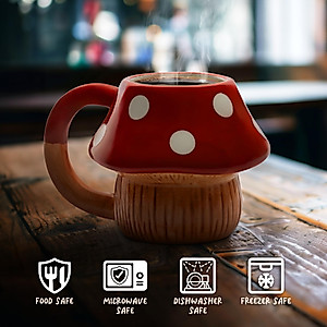 Mushroom Mug 12oz - Cute Ceramic Mushroom Cup for Coffee Tea and Mushroom Themed GIfts - Cool Cottagecore Aesthetic Kawaii Unique Fun Funky Novelty Hippie Fungi Toadstool Enamel Mushroom Decor Stuff