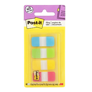 Post-it Tabs.625 in Solid, Aqua, Lime, Yellow, Red, 10/Color, 40/Dispenser (676-ALYR)