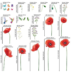 DECOWALL DS9-2104 5 Large Poppy Wall Stickers Red Flower Butterfly Decals Removable for Nursery Bedroom Living Room Art Home Decor murals Decoration