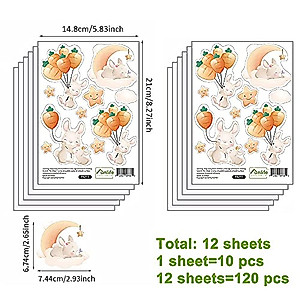 funlife 120 PCS Peel and Stick Rabbit Wall Decals Stickers, Self Adhesive Carrot Balloon Moon Stars Bunny Wall Decal Sticker for Nursery, Girls Kids Bedroom Wall Stickers Decoration