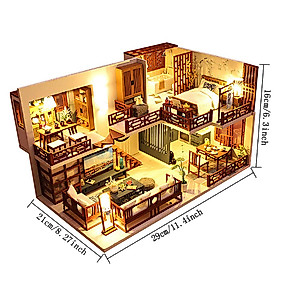 Dollhouse Miniature with Furniture DIY 3D Wooden Doll House Kit Cottage Traditional Yard Creative Room Best Gift for Children Frie (Shi Guang)