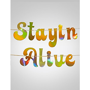 HOUSE OF PARTY Stayin Alive Bachelorette Party Banner - 5 Ft | Perfect for Bride, Bachelorette & 21st Birthday Parties, Gold Bachelorette Recovery Decorations, and Cute Photo Backdrops