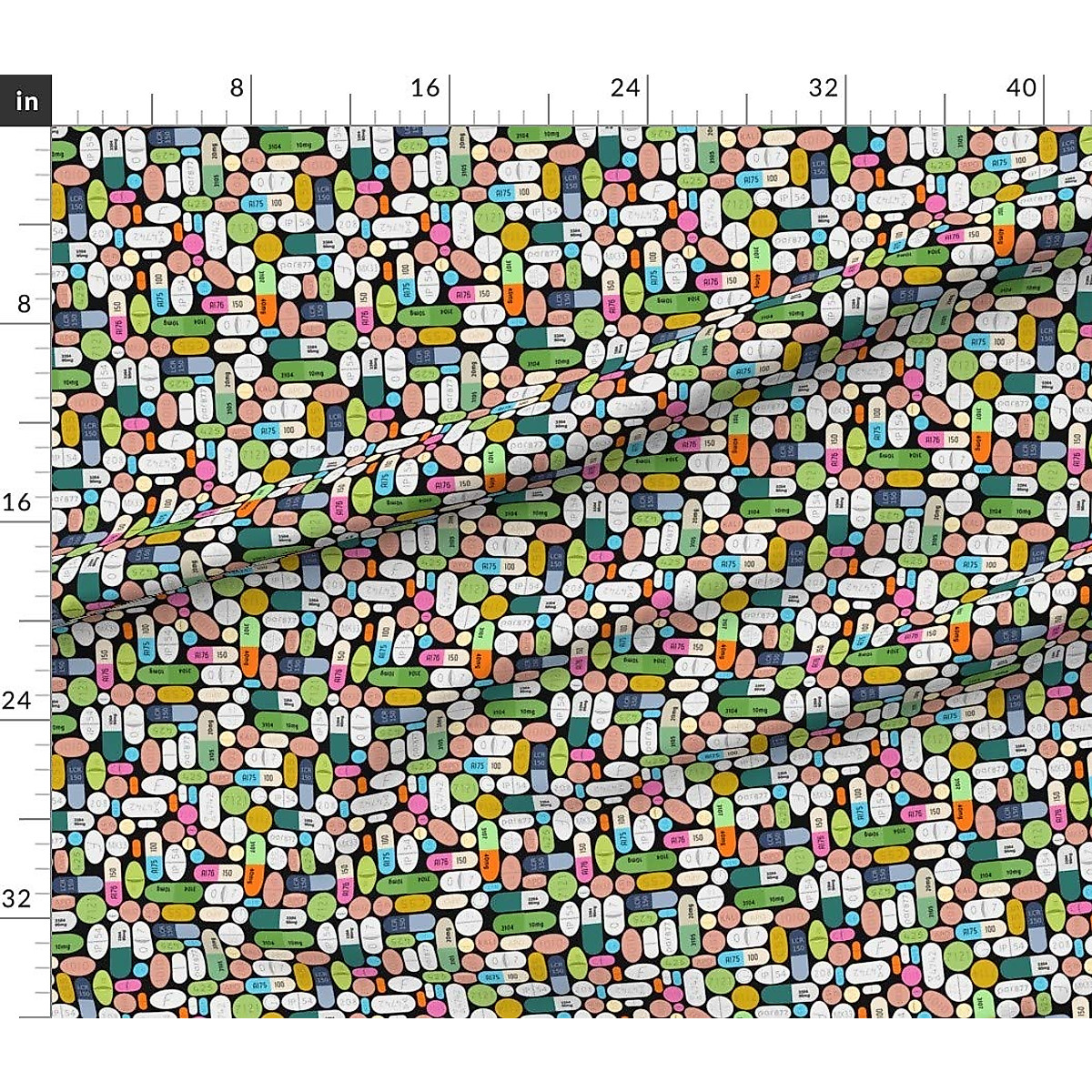 Spoonflower Fabric - Black Green White Pills Medicine Capsules Prescription Pharmacy Printed on Petal Signature Cotton Fabric by The Yard - Sewing Quilting Apparel Crafts Decor