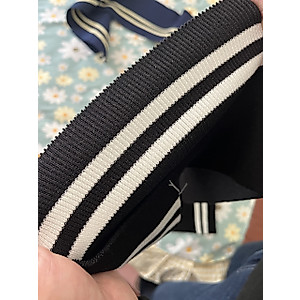 TinaKim Ribbing Knit Fabric, for Waistbands Collar Cuffs Sewing Material (White and Black, 40x8in)