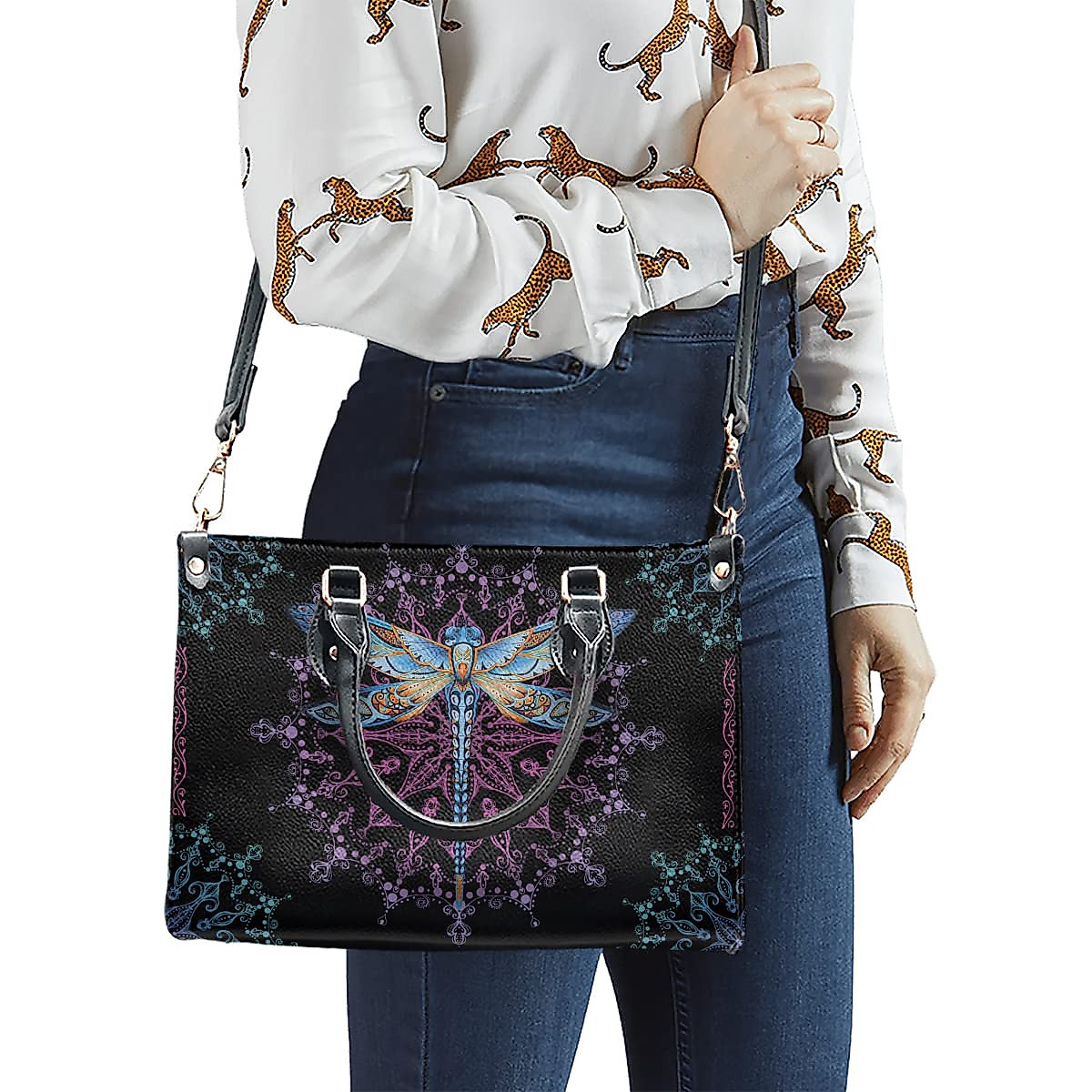 64HYDRO Hippie Mandala Dragonfly, Dragonfly Lovers Purses for Women, Shoulder Bag, Handbags for Women, Valentines Day Gifts for Her, Gifts for Sisters, Daughter, Mom, Friends - Travel Work Leather Bag