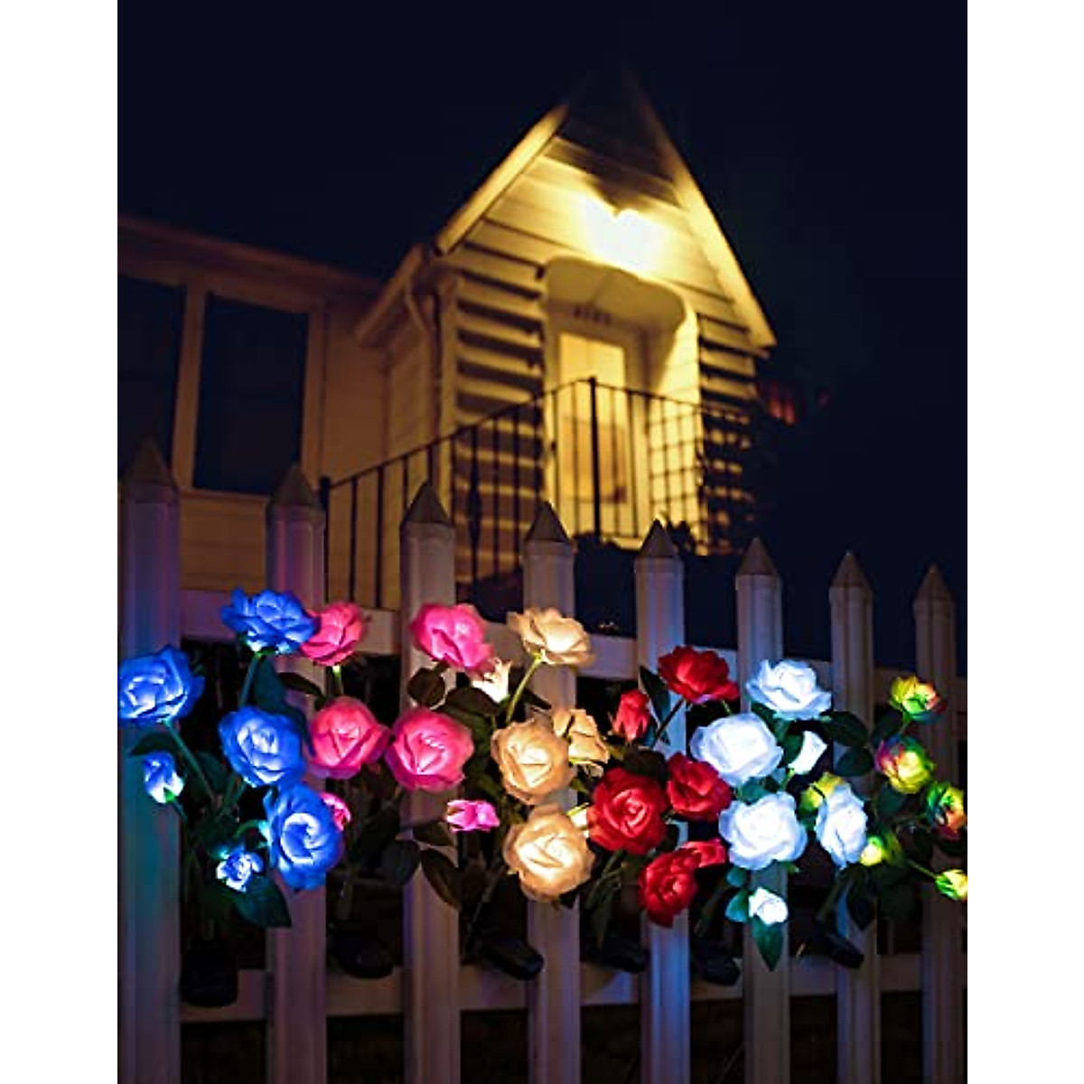 Vanful Solar Outdoor Lights with 6 Charming Roses, LED Roses Light with Bigger Solar Panel,Outdoor Solar Lights for Yard, Pathway, Patio, Garden Decoration(Blue)