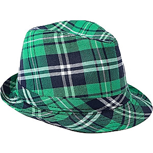 LEMONSODA St. Patrick's Day Green Plaid Fedora Hat Costume Accessory for Men, Women and Kids