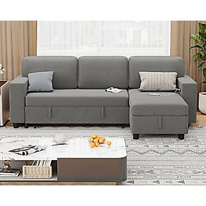 Flamaker 80" Sleeper Sofa, Sofa Bed with Built-in Large Storage and 2 Bookshelves, Convertible Sectional Sofa Couch, Pull Out Couch with USB, Modern Couches for Living Room (Fabric, Grey)