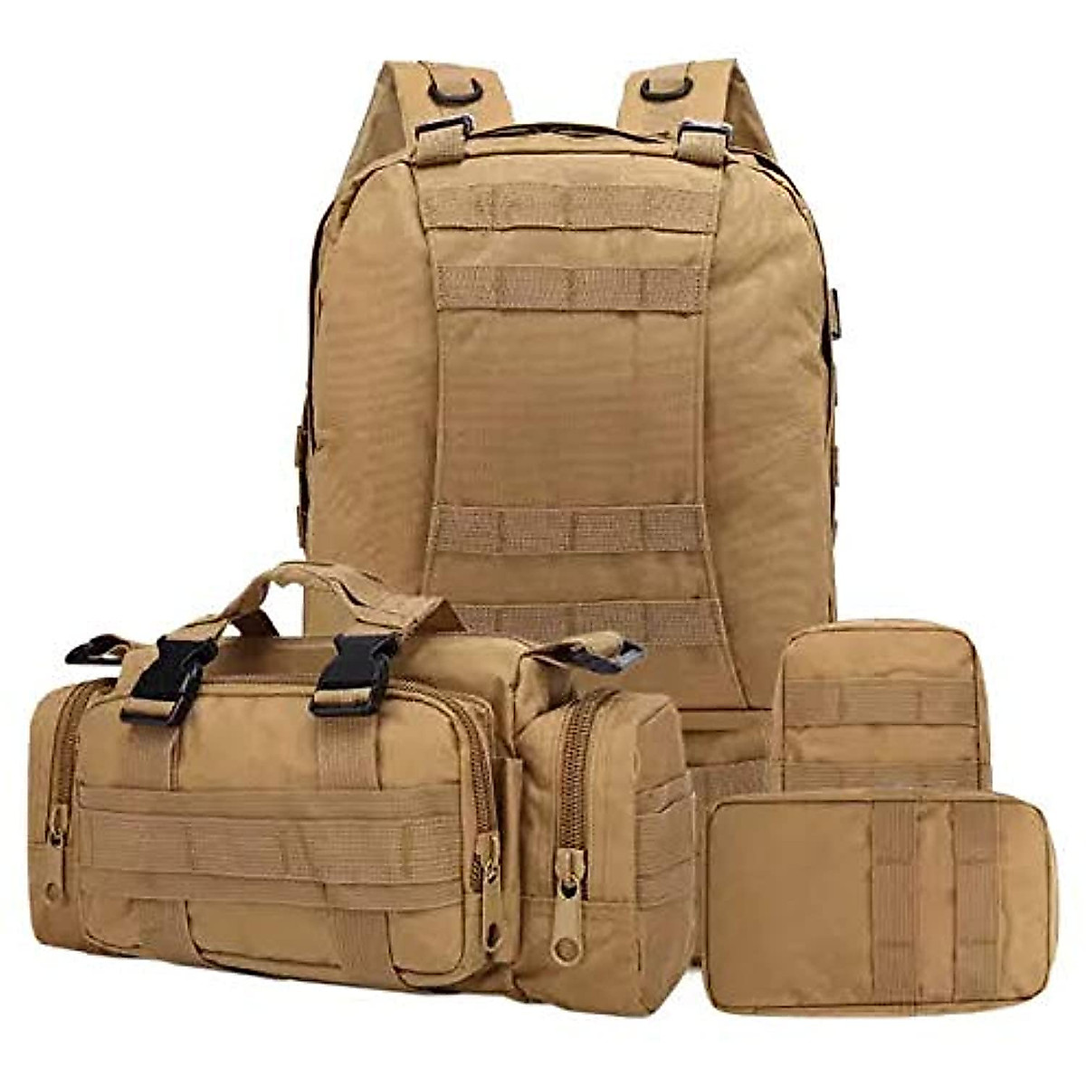 HHE 55L Military Tactical Bag for Camping Hiking Trekking Hunting Bug Out Bag Outdoor Backpack (Khaki),Large