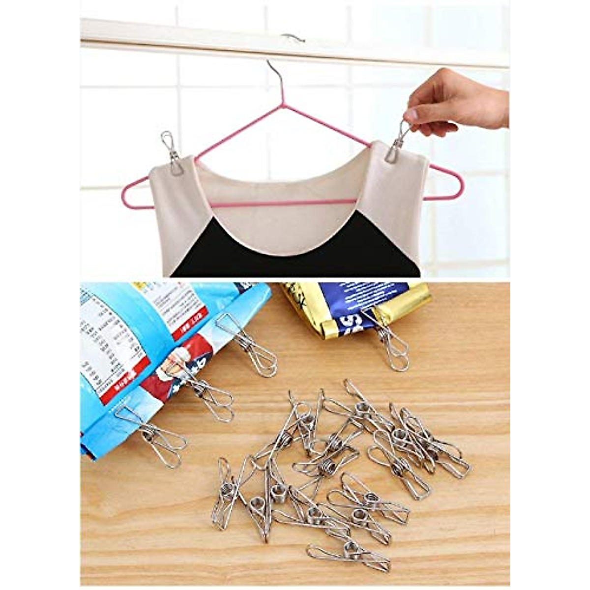 Clothes Pins 40 Pack Stainless Steel Clothesline Clips 2.2" ClothesPins Outdoor Indoor Laundry Drying Piece Clothesline Pins for Home and Office Fastener
