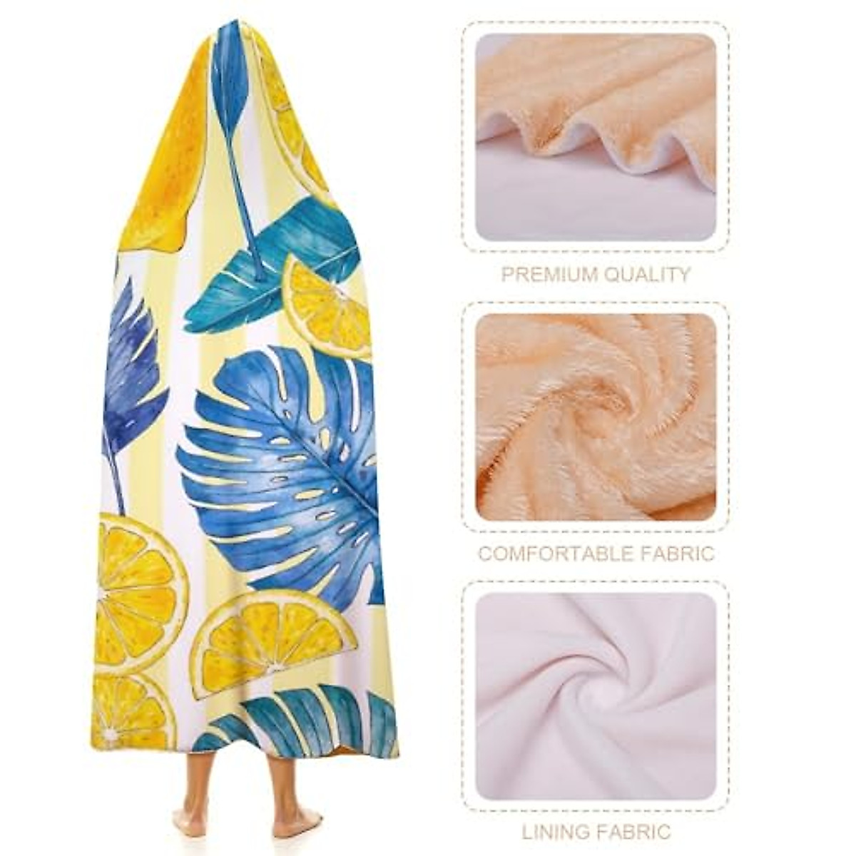 TaoYTao 40"x50" Women Summer Fruit Plant Lemon Blanket Hoodie, Foldable Wearable Funny Hooded Blanket Robe Cloak, Christmas Birthday Gifts Anniversary For Wife Girlfriend Women