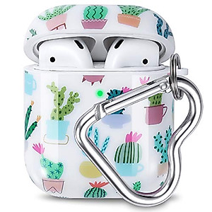Airpods Case Cover, Olytop Cute Cactus Airpods 2nd 1st Generation Protective Case Cover Hard Skin iPods 2/1 Cover Women Girl for Apple Airpods 2nd 1st Gen with Keychain -Cactus