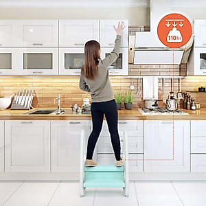 Costzon Kids Step Stool, Toddler Step Ladder for Toilet Potty Training, Kitchen Counter, Bathroom, Two Step Learning Tower w/Non-Slip Design, Safety Handles, 110 Lbs Weight Capacity (Blue)