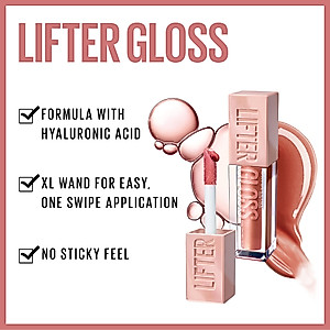 Maybelline Lifter Gloss, Hydrating Lip Gloss with Hyaluronic Acid, High Shine for Plumper Looking Lips, Gold, Warm Neutral, 0.18 Ounce